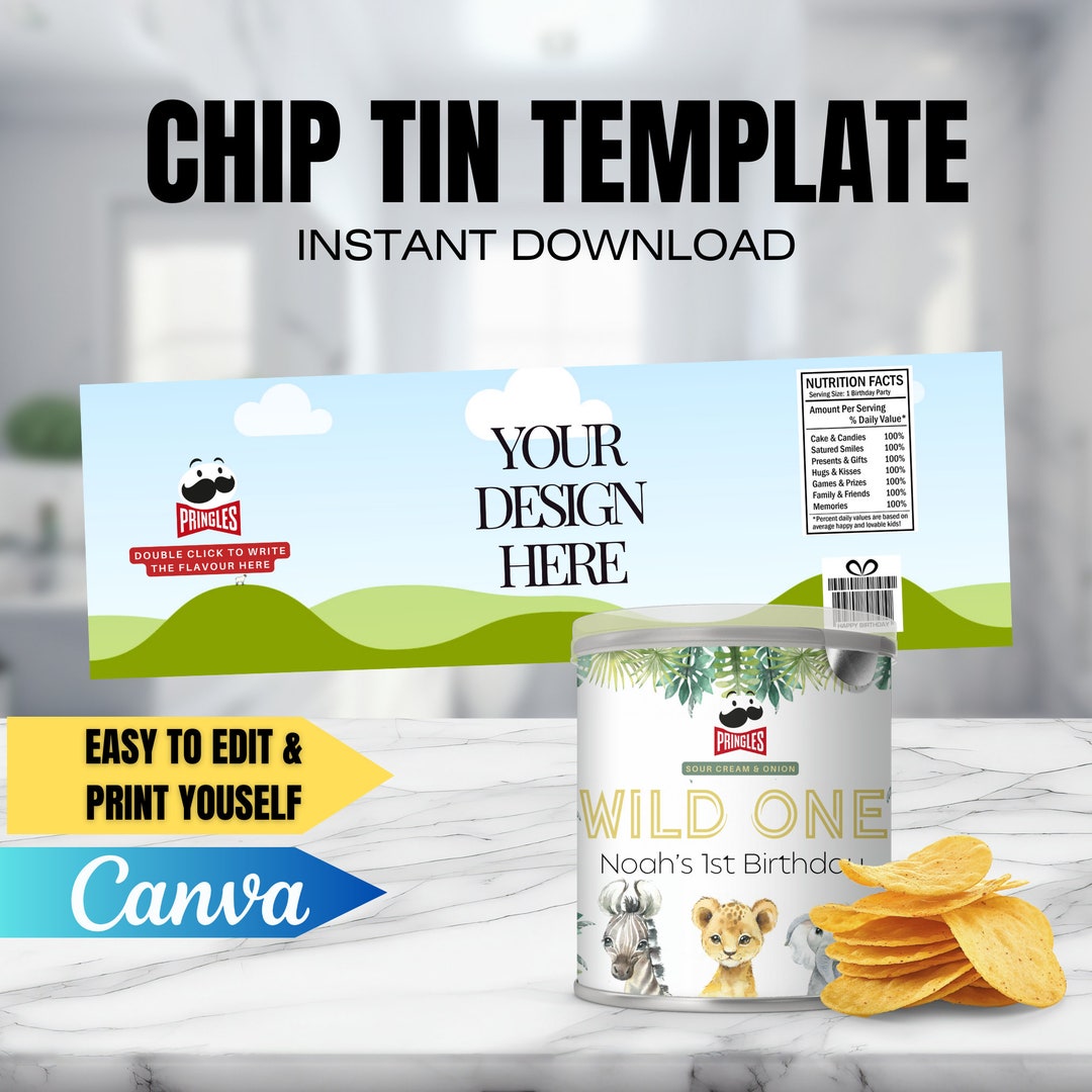CANVA CHIP Tin Wrapper Label TEMPLATE. Editable Wrapper Template. Chip ...