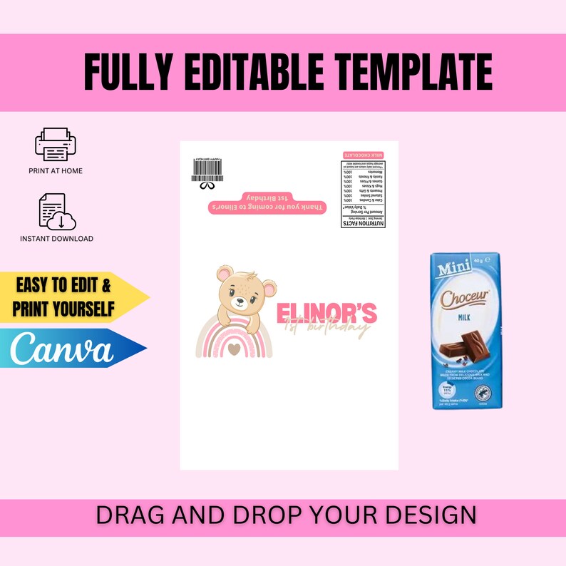 EDITABLE Chocolate Bar Wrapper PRINTABLE Template, Instant Download ...