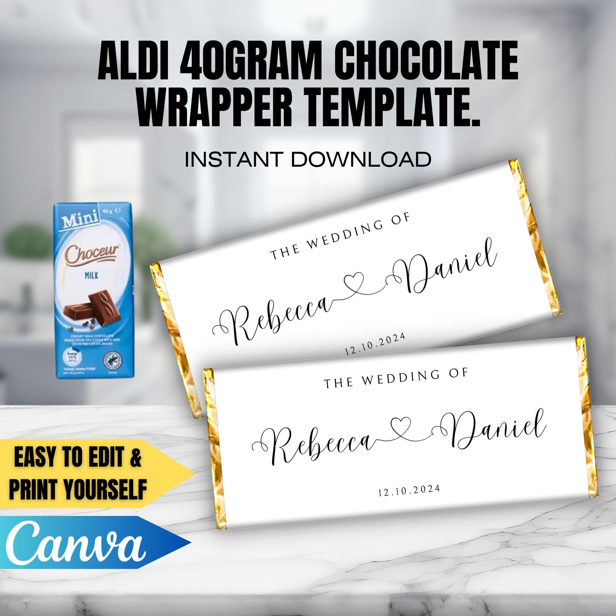 CANVA Wedding CHOCOLATE Bar Wrapper Template 6, 40gram Chocolate Bar ...