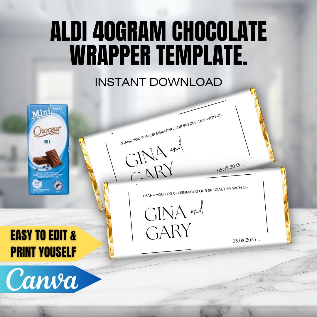 CANVA Wedding CHOCOLATE Bar Wrapper Template, 40gram Aldi Chocolate ...
