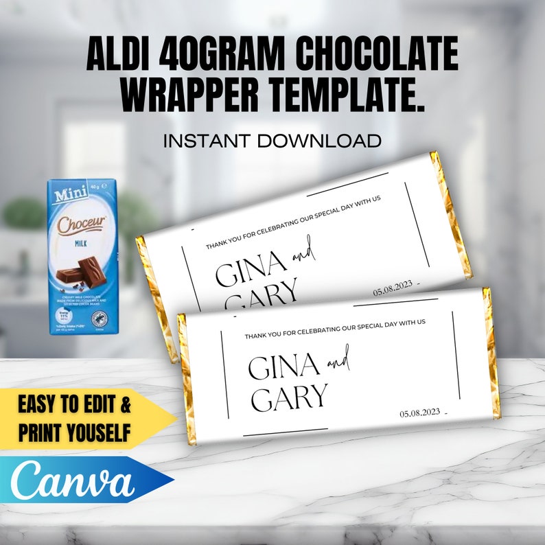 CANVA Wedding CHOCOLATE Bar Wrapper Template, 40gram Aldi Chocolate ...