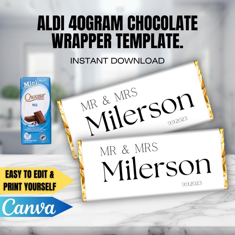 CANVA Wedding CHOCOLATE Bar Wrapper Template 16, 40gram Chocolate Bar ...