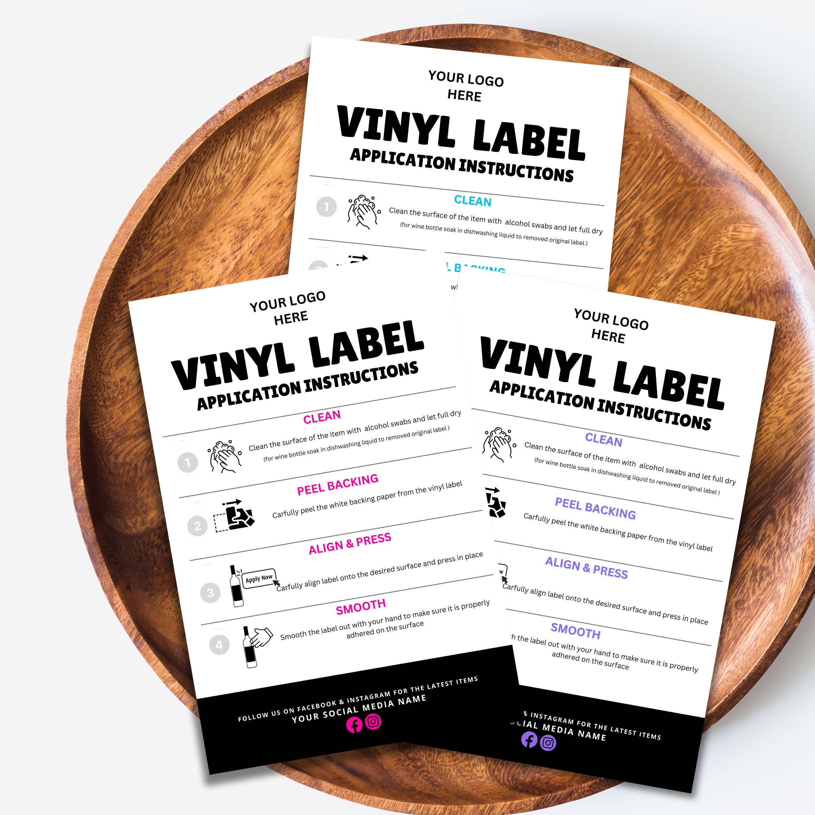 Printable Vinyl Decal Label Care Card Instructions. Decal Application ...
