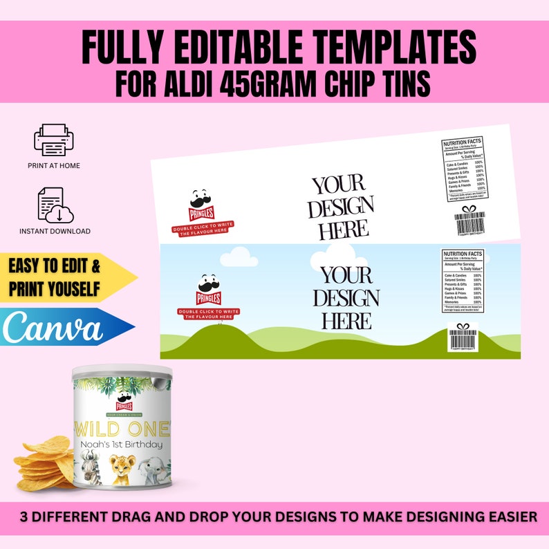 CANVA 45gram CHIP Tin Wrapper LABEL Template. Editable Wrapper Template ...