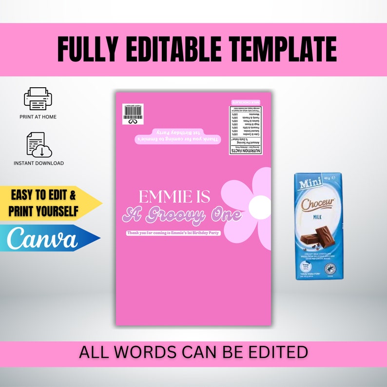 CANVA Groovy One Chocolate Bar Wrapper TEMPLATE, 40g Aldi Chocolate ...