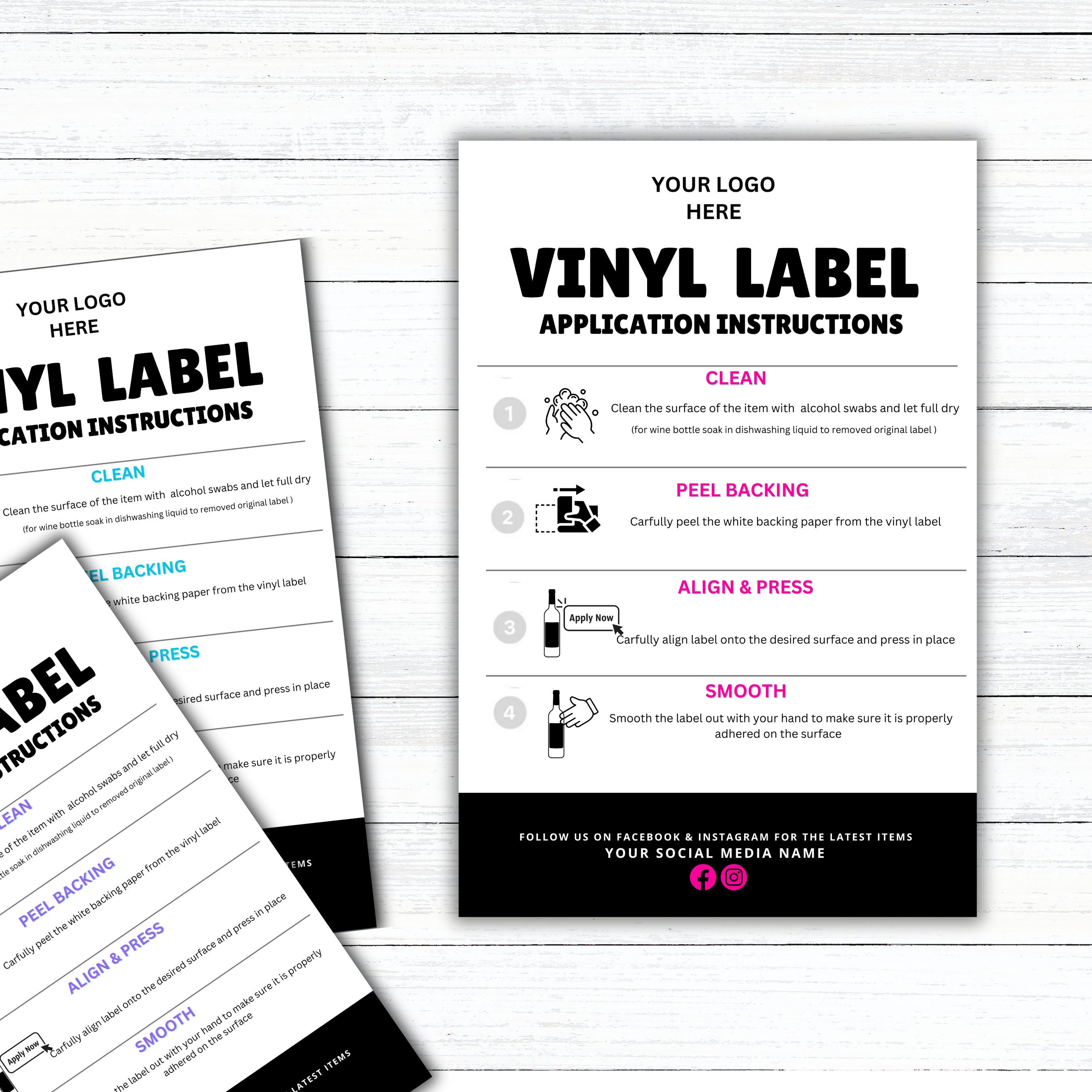 Printable Vinyl Decal Label Care Card Instructions. Decal Application ...