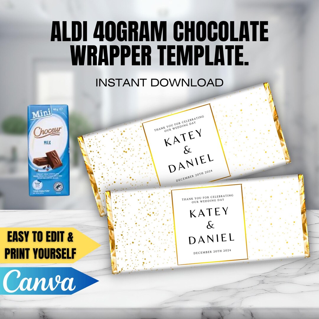 CANVA Wedding CHOCOLATE Bar Wrapper Template 9, 40gram Chocolate Bar ...