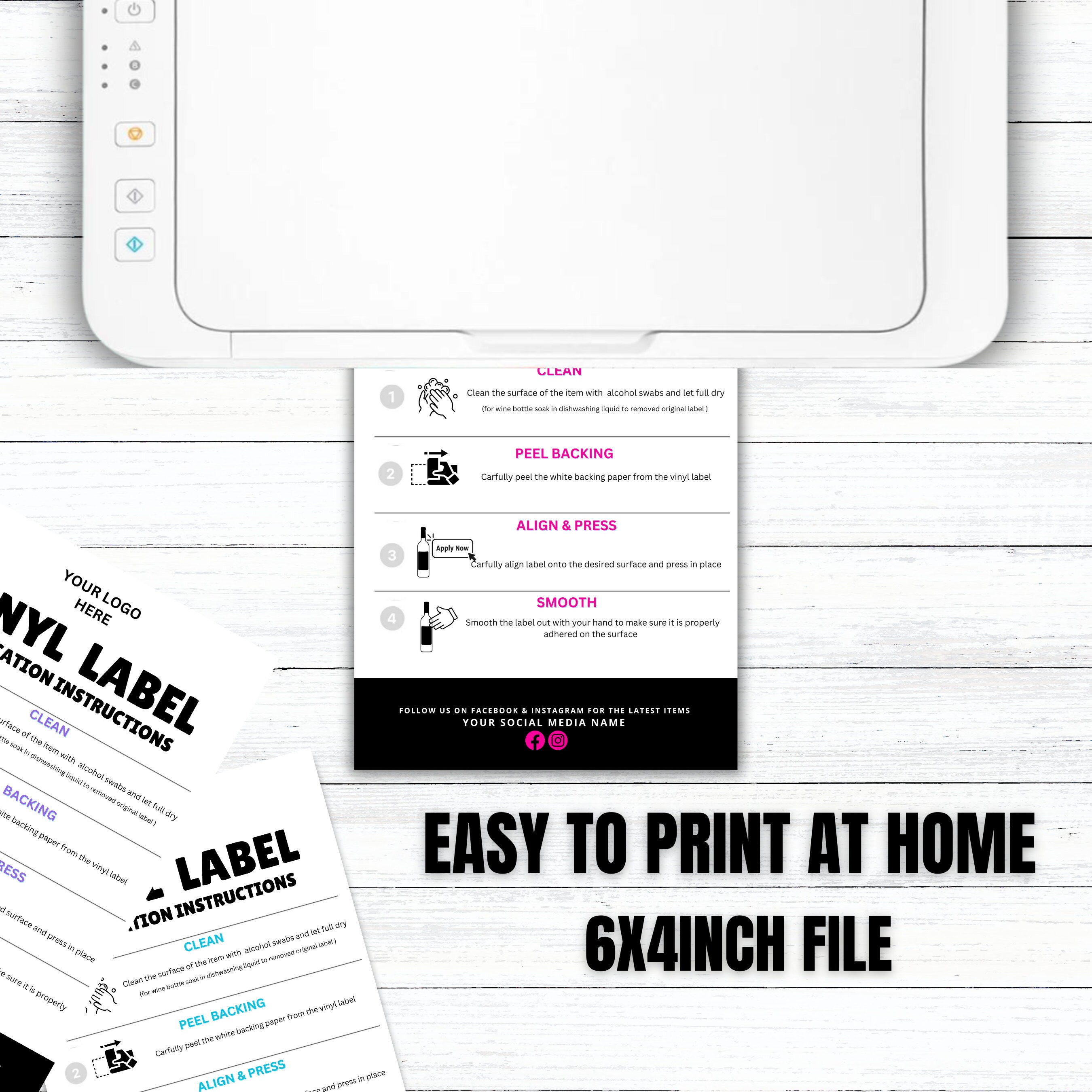Printable Vinyl Decal Label Care Card Instructions. Decal Application ...