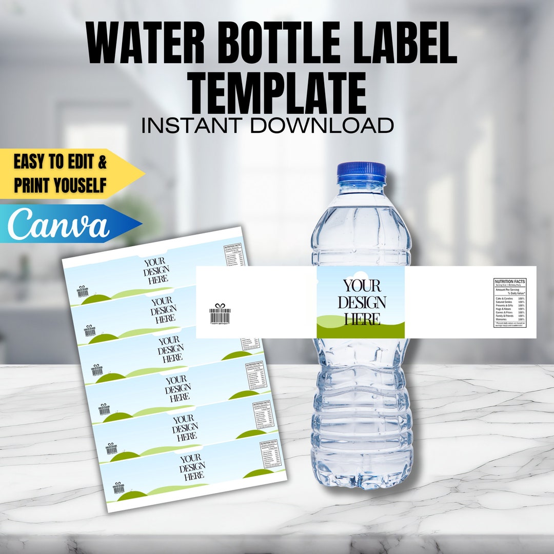 CANVA Water Bottle Label Template. Editable Label Template. Drink Label ...