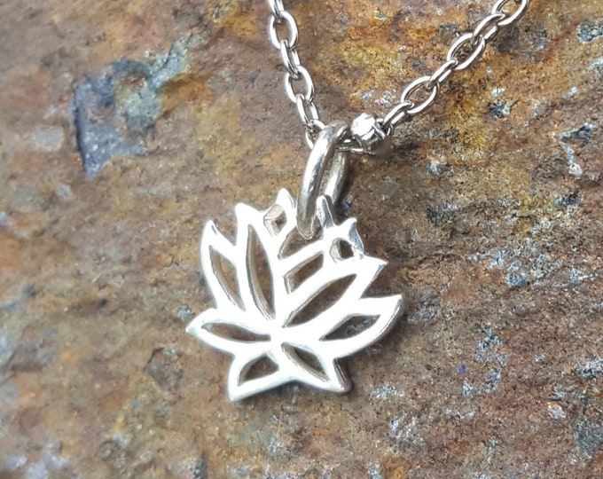Tiny Lotus Charm Sterling Silver VERY SMALL Lotus Necklace - Etsy
