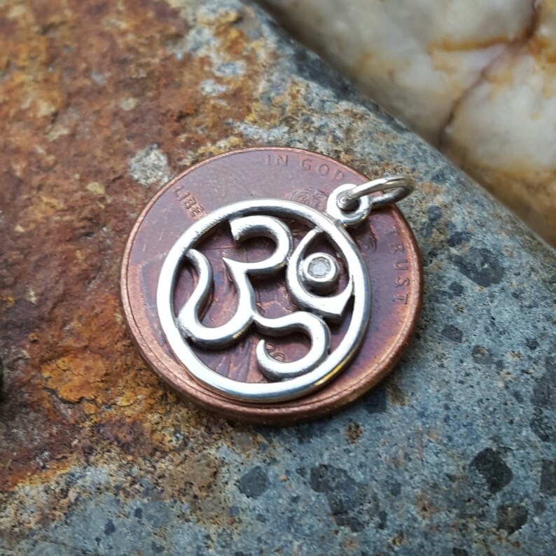 Sterling Silver Om Charm Necklace: Genuine Diamond Accent - Etsy