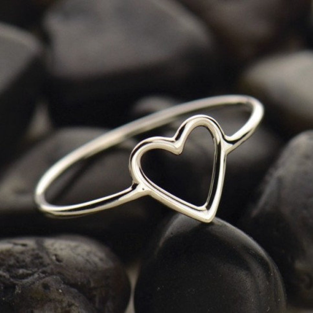 Silver Heart Outline Ring - Etsy