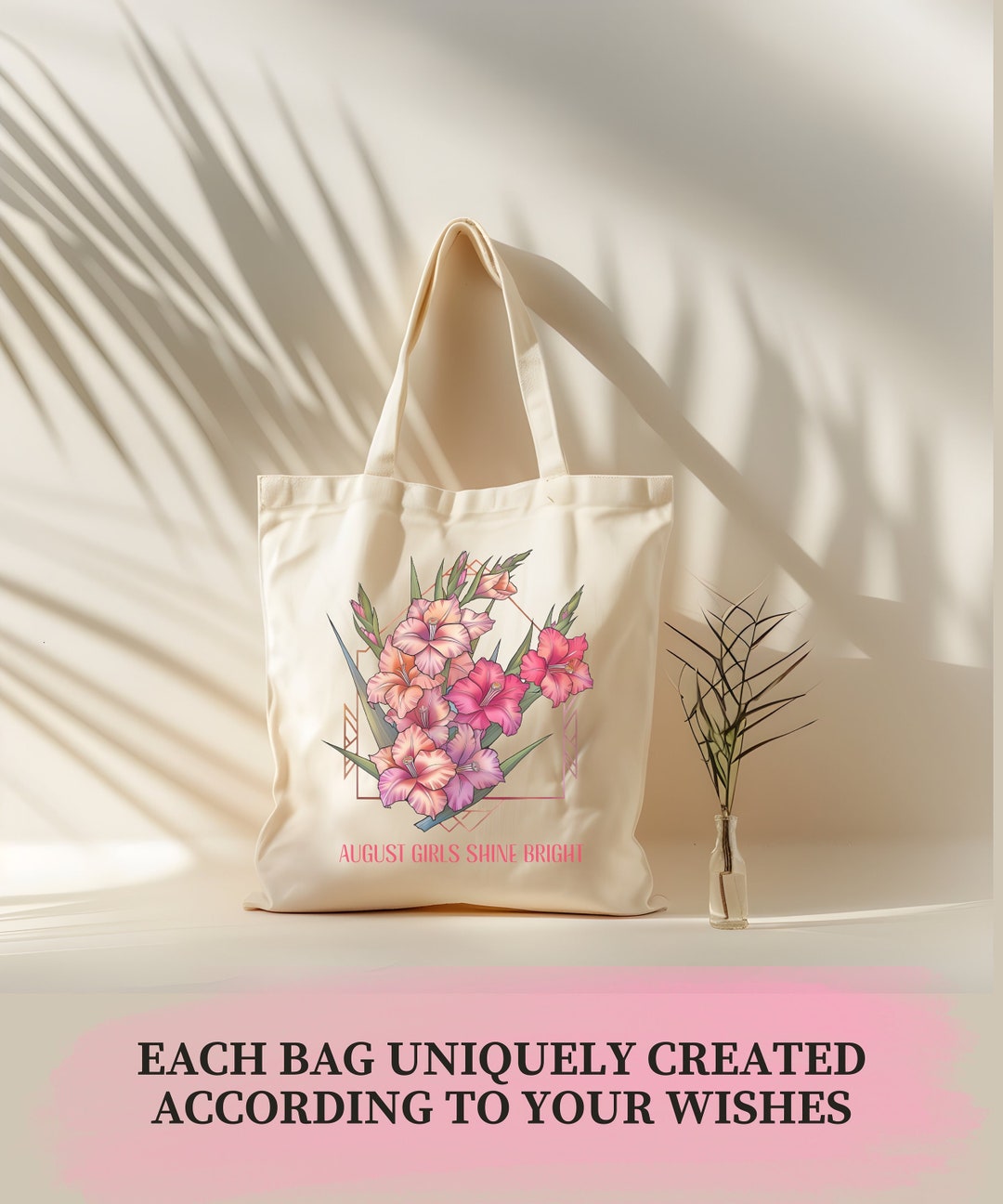 Personalized August Birth Month Flower Tote Bag, Custom Gladiolus ...