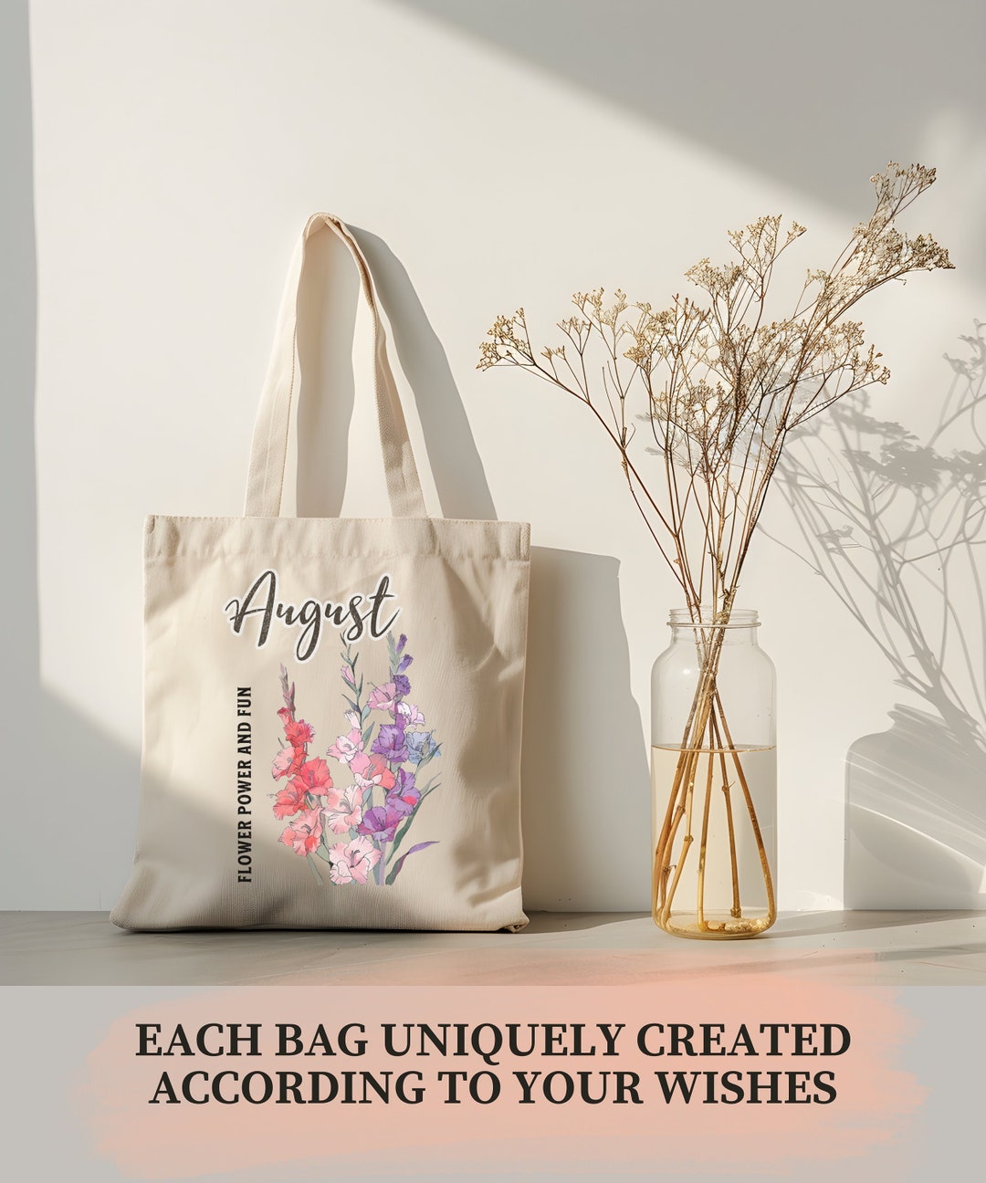 August Birth Month Flower Tote Bag Customizable Gladiolus Design for ...