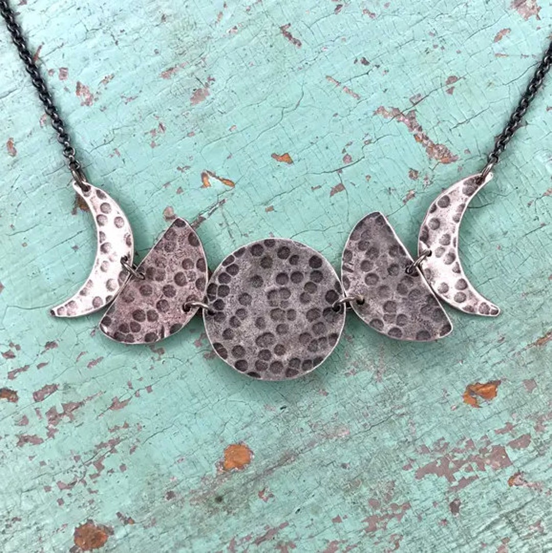 Large Moon Phases Necklace Horizontal - Etsy