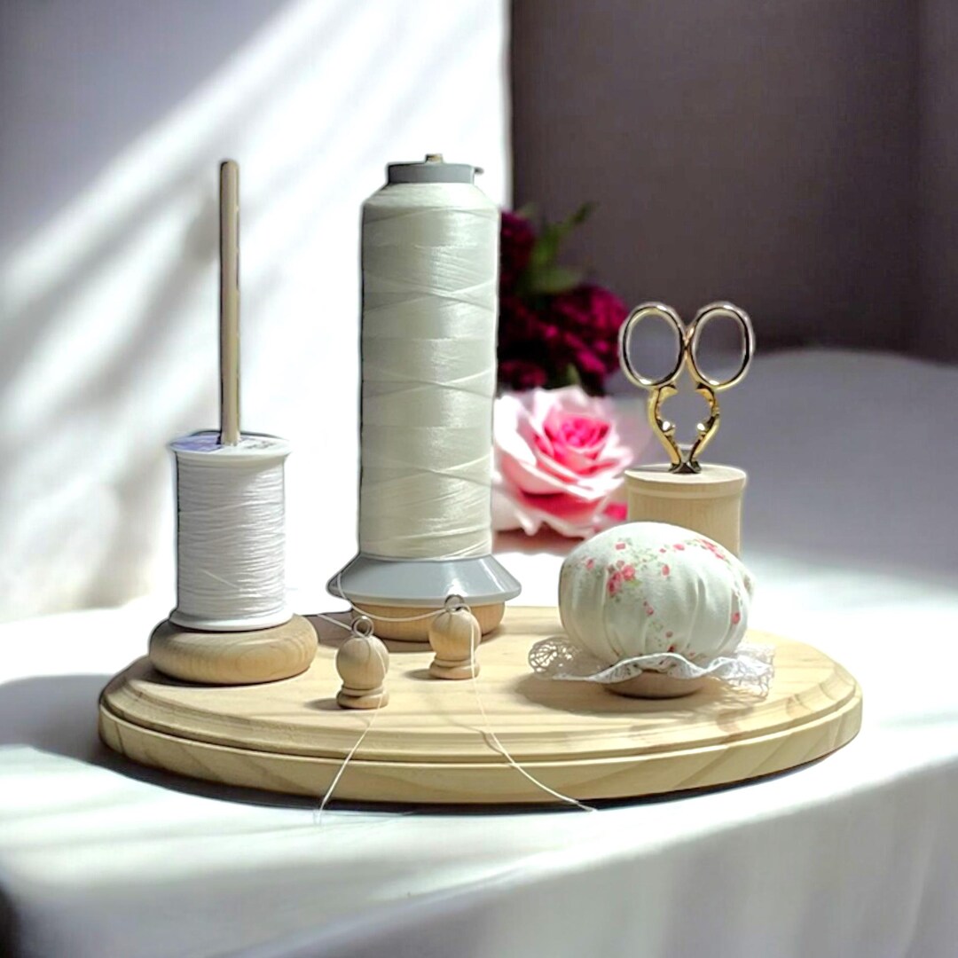 Double Spool Thread Holder: Wood Sewing Station With Pincushion - Etsy