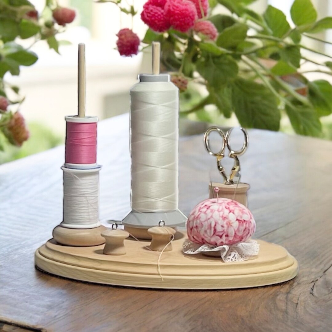 Double Thread Holder Red Floral, Seamstress Gift, Spool Holder With ...