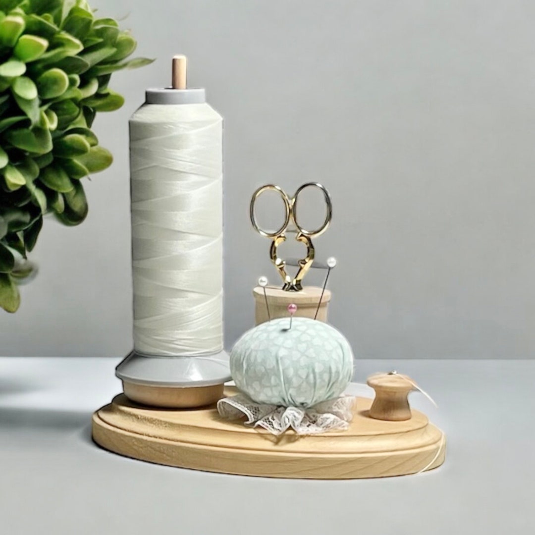 Mint Green Thread Holder: Wood Spool, Pincushion & Scissor Stand - Etsy ...