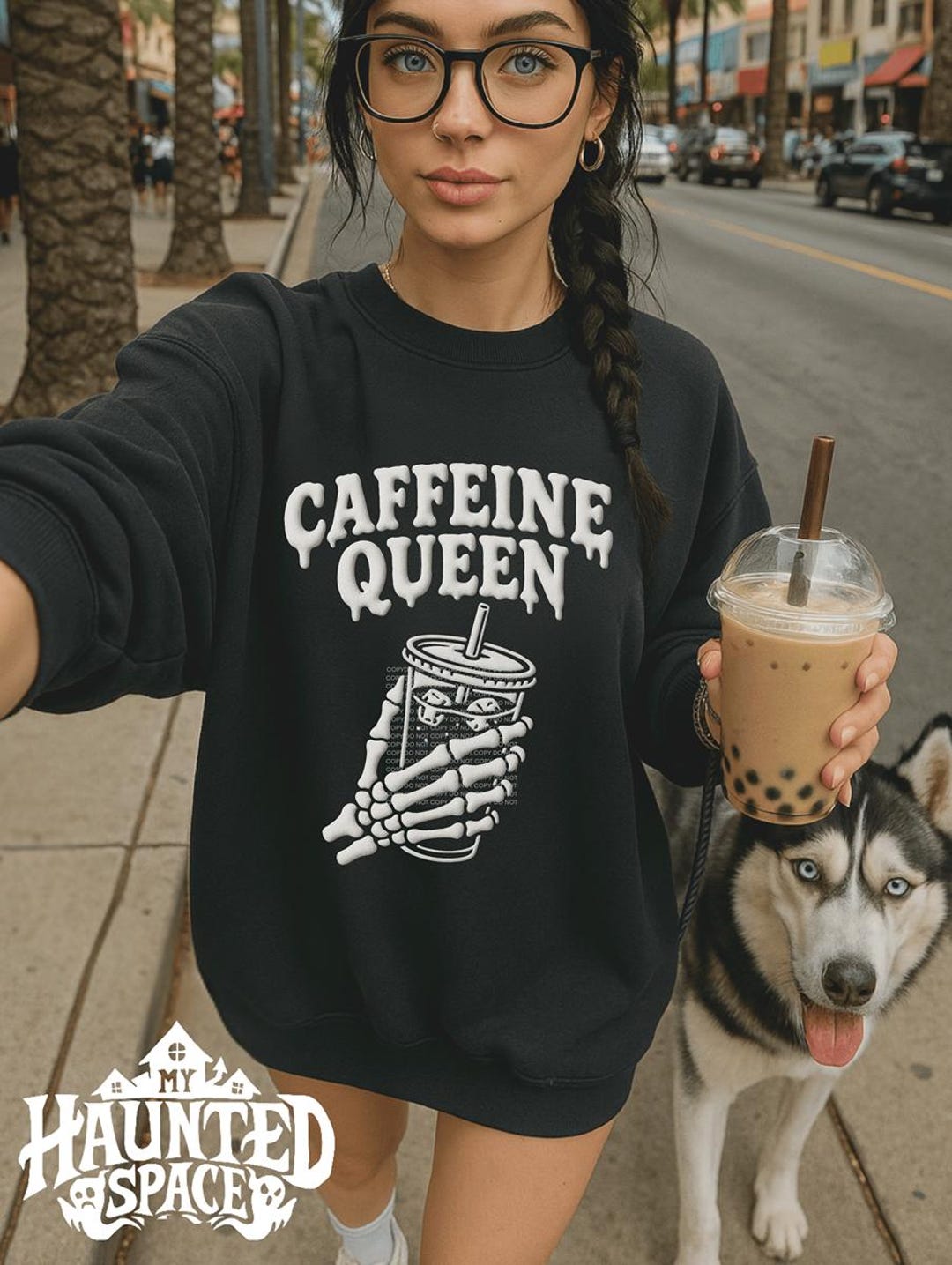 Caffeine Queen Sweatshirt Skeleton Coffee Shirt for Women Goth Coffee ...