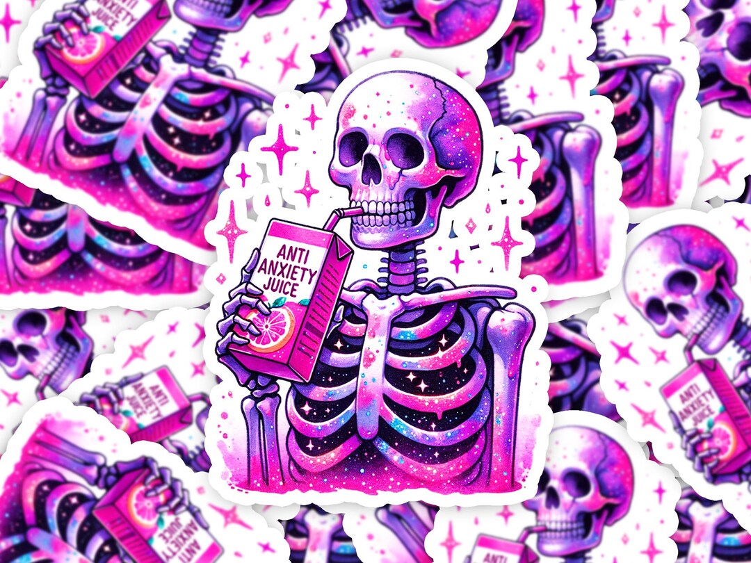 Skeleton Anxiety Juice Sticker, Skeleton Sticker, Funny Skeleton ...