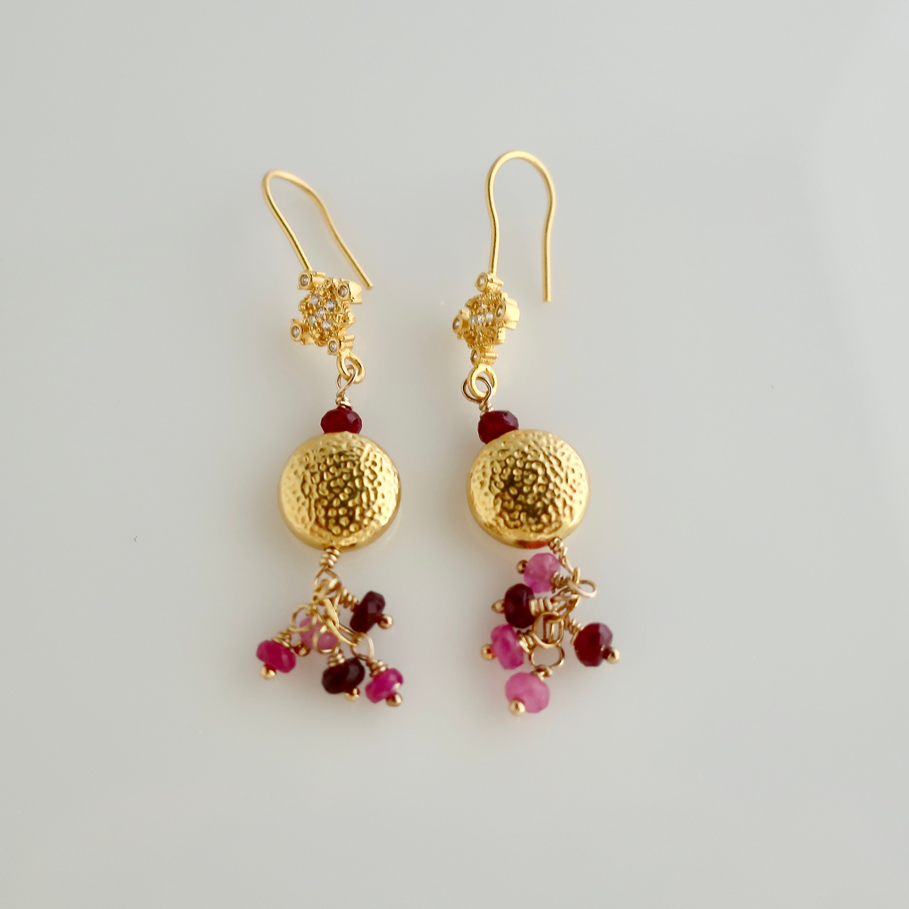 Genuine Ruby Gold Earrings Natural Ruby Dangle Clusters on Gold Vermeil ...