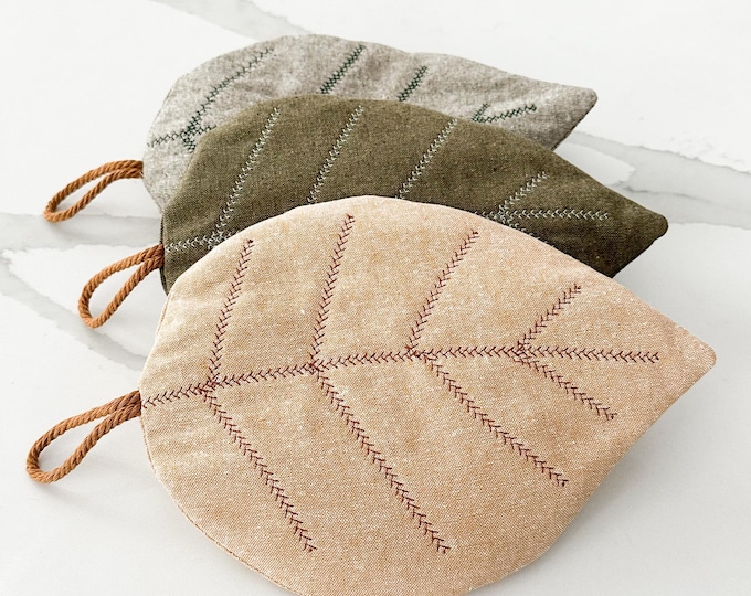 Leaf Quilted Heated Pad, Linen Heat Pack, Flax Rice Blend, Microwavable ...