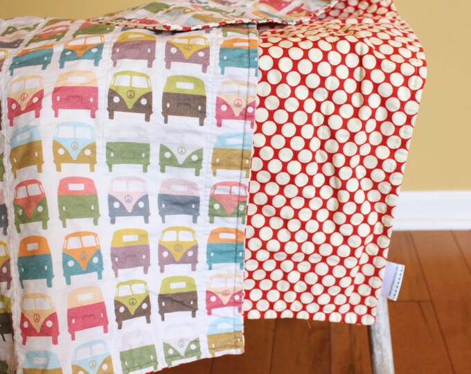 VW Bus QUILT by PETUNIAS Van Red Baby Blanket Photo Prop Nursery Decor ...