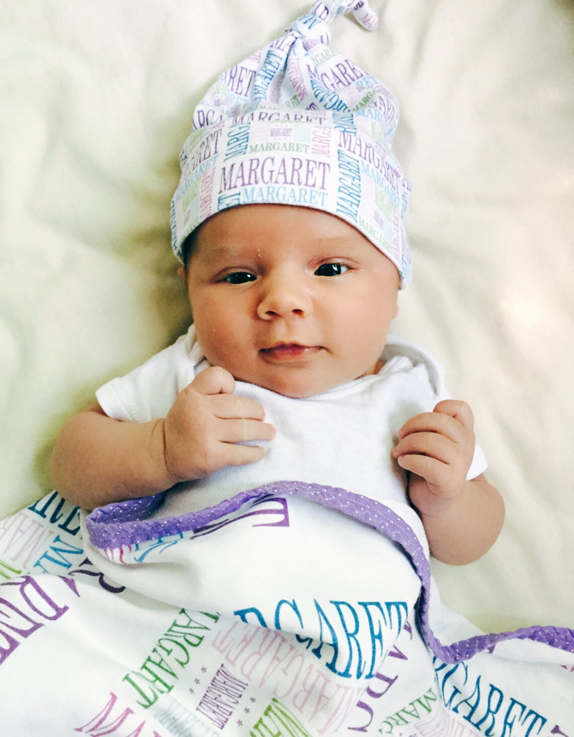 PERSONALIZED Baby Blanket Organic Interlock Knit Knot Hat Name - Etsy