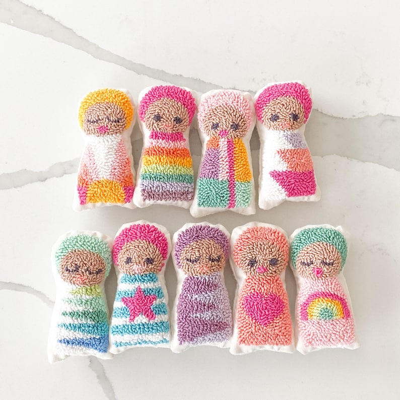 Tiny Punch Needle Baby Doll PETUNIAS by Kelly Stuffed Toy | Etsy