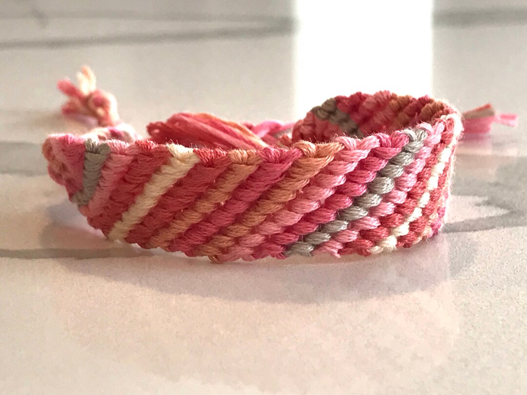 Friendship Bracelet Stripe Boho Pink Turquoise Teal Coral Woven Summer ...