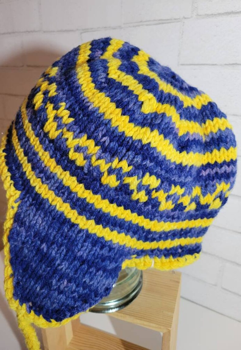 Large Helmet Style Blue and Yellow Earflap Hat - Etsy