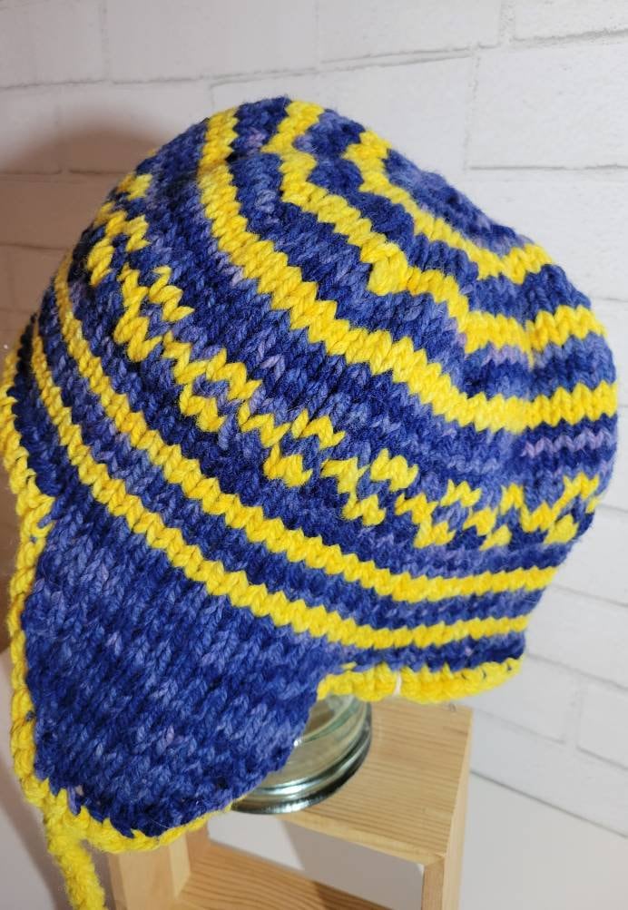 Large Helmet Style Blue and Yellow Earflap Hat - Etsy