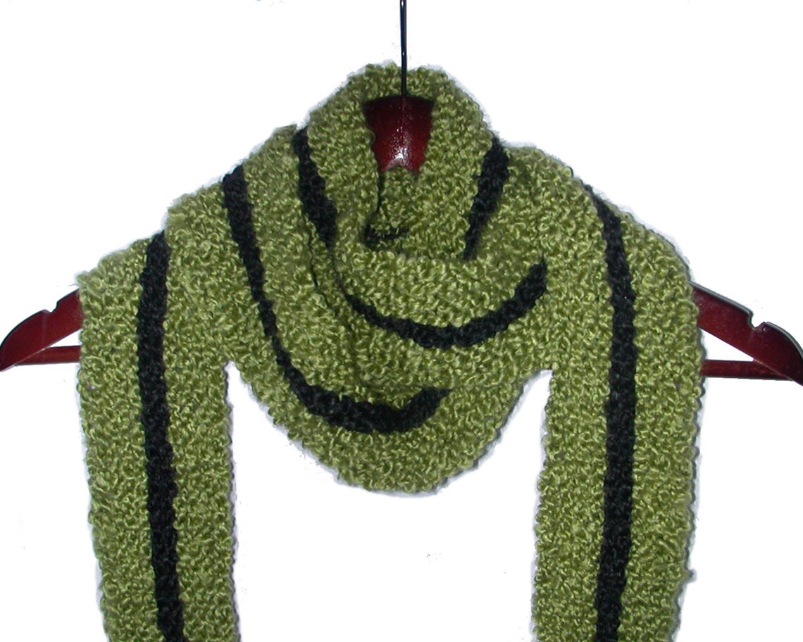 Fringed Scarf Green Black Racing Stripe Hand Knit - Etsy
