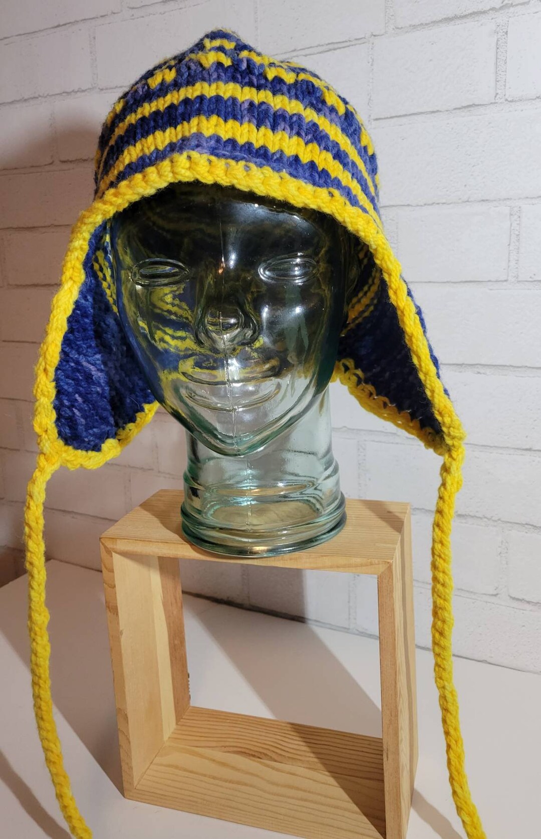 Large Helmet Style Blue and Yellow Earflap Hat - Etsy