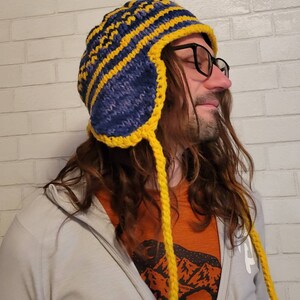 Large Helmet Style Blue and Yellow Earflap Hat - Etsy