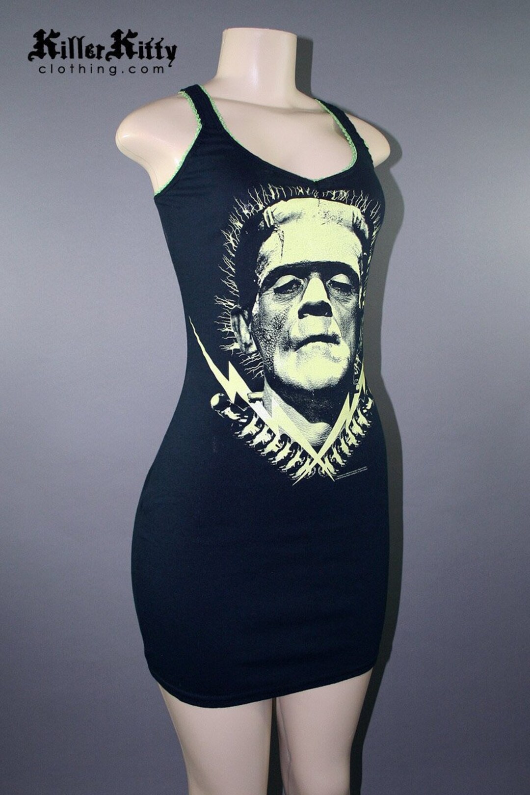 Altered Frankenstein Shirt Dress Monster Lightening Bolt Tank Top Glow ...