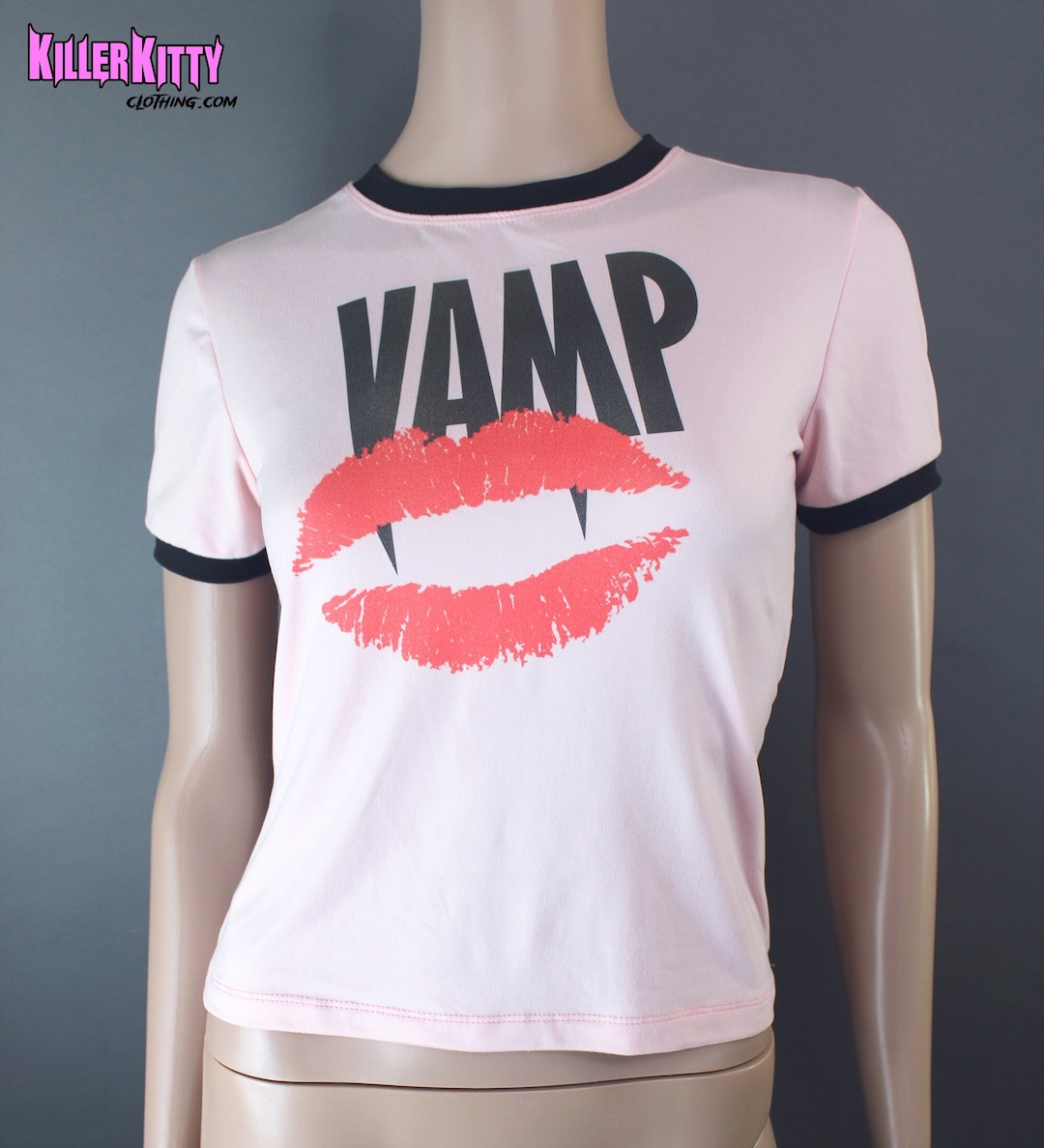 Vamp Horror Movie Ringer Tshirt Top Blouse 80s Vampire Goth Halloween ...