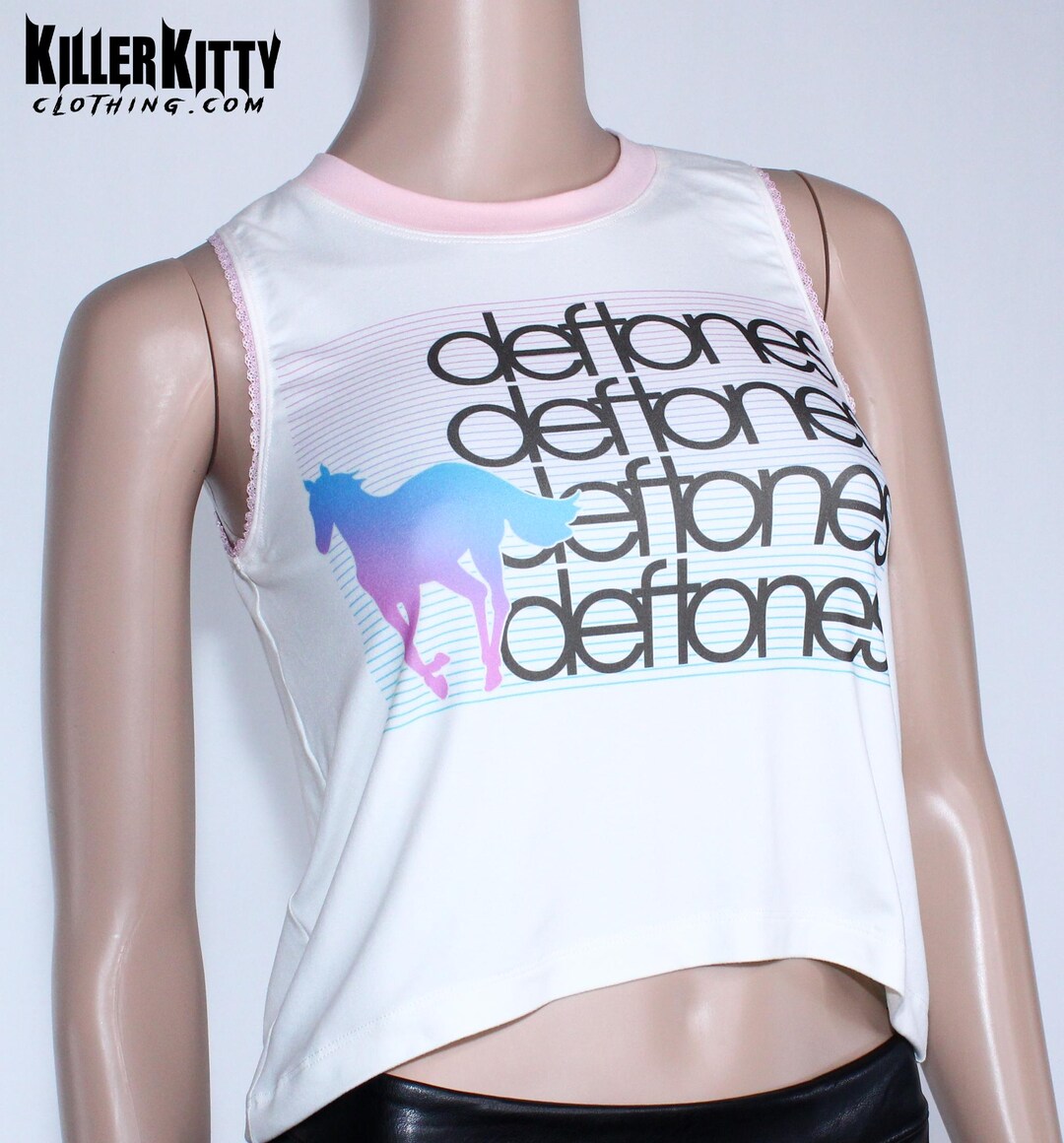 Deftones Pink Slouchy Tank Top Asymmetrical Shirt Crop Top Goth Rock ...