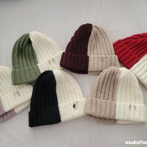 Azuki "half & Half" Split Ribbed Crochet Beanies With Charms ...