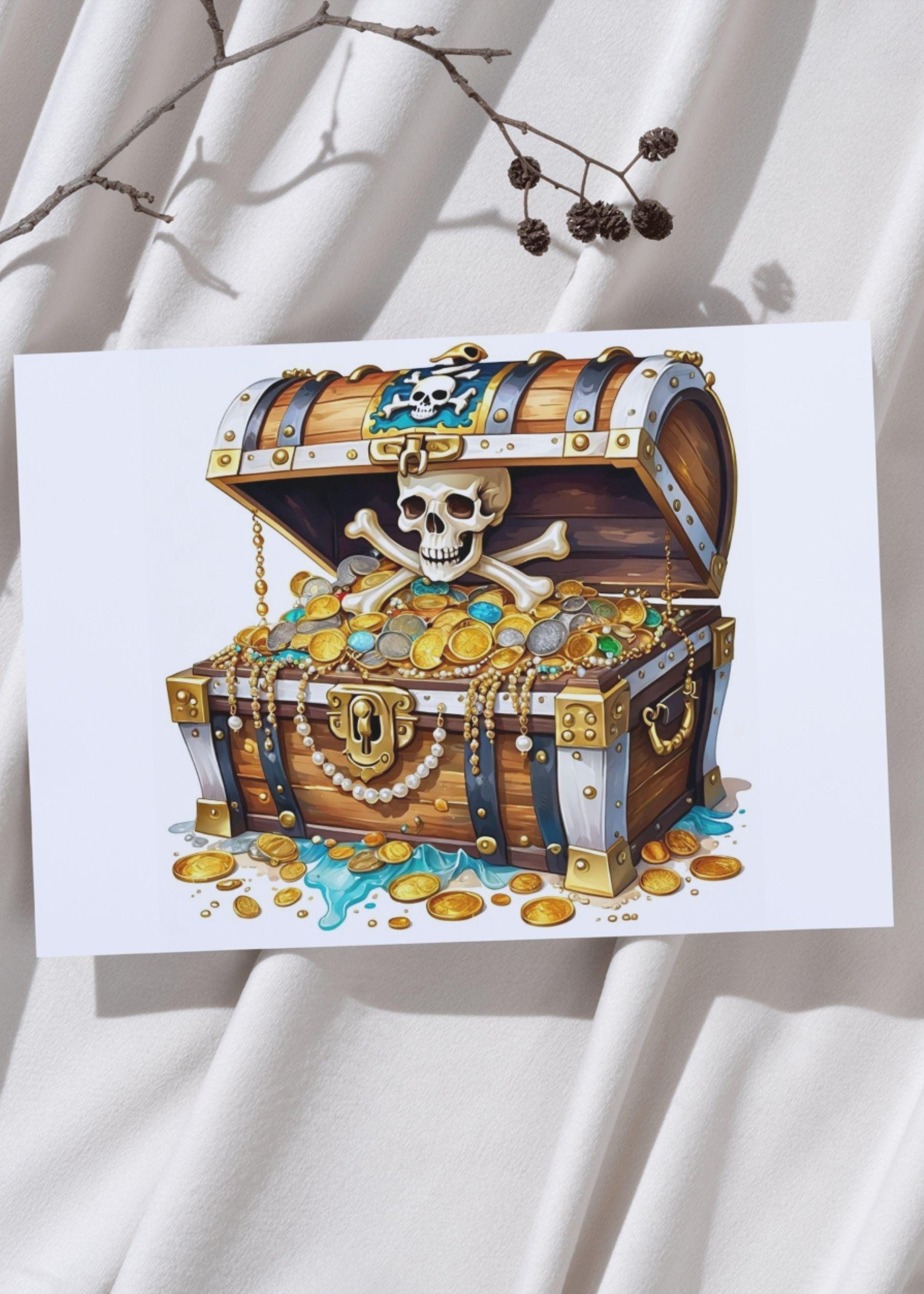 Pirate Treasure Clipart, Archivo JPG, Joyas Y Perlas, Baúl De Madera ...