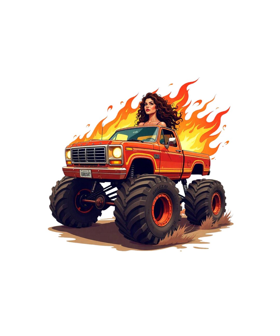 Monster Truck on Fire Clipart, Archivo JPG, Deporte Extremo, Estampado ...