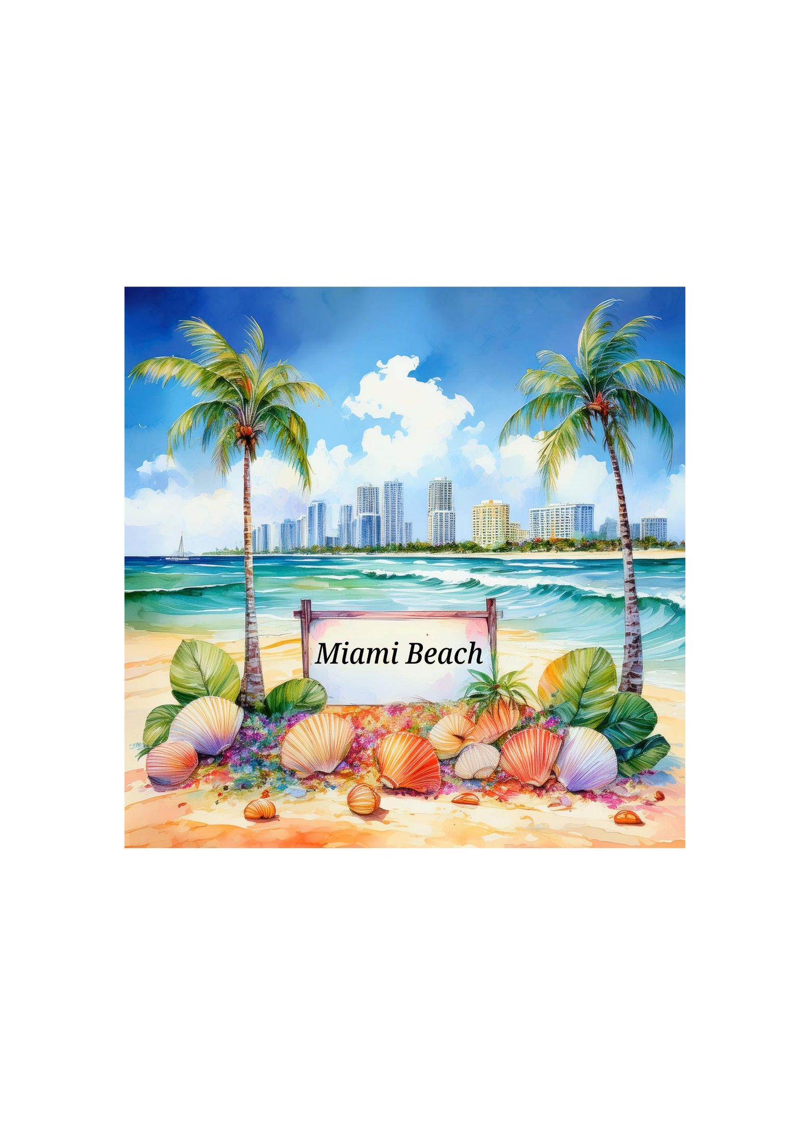 Miami Beach Image, Arte De Papel Imprimible, Postal De Playa, Palmeras ...