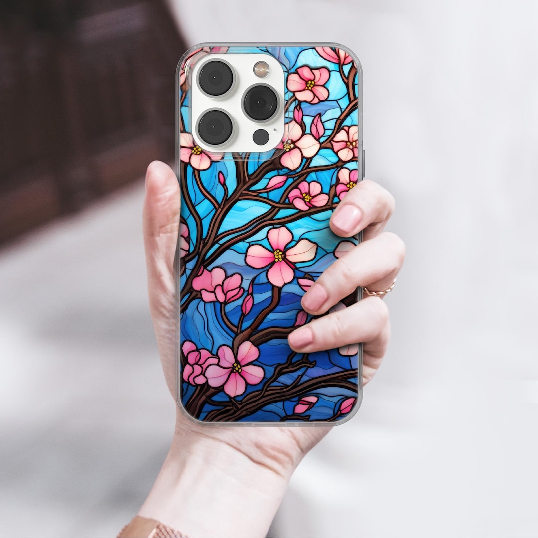 Cherry Blossom Phone Case Pink Glass Cover Fits iPhone 16 Pro, iPhone 14, Samsung S25, A53, S21 ...