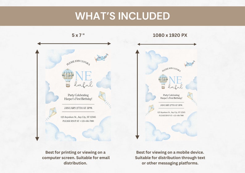 Sky Theme Birthday Invitation Customisable Invitation, Suitable for ...