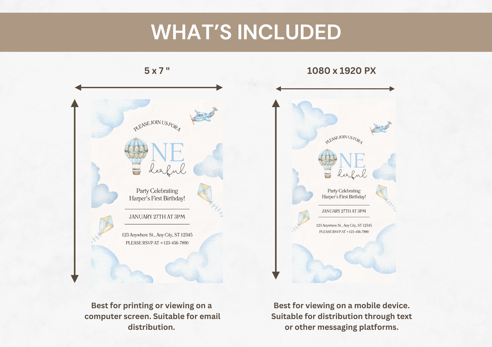 Sky Theme Birthday Invitation Customisable Invitation, Suitable for ...