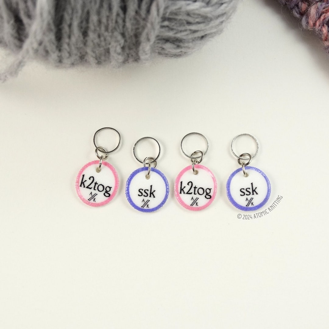 SSK & K2TOG Knitting Stitch Marker Discs With CHOICE of Rings, Clasps ...