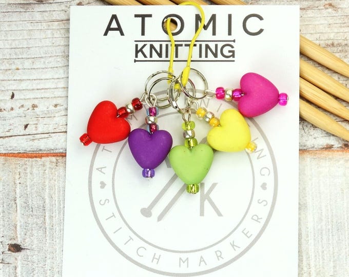 Colourful Heart Stitch Marker Set of 5 | Stitch Markers for Knitting ...