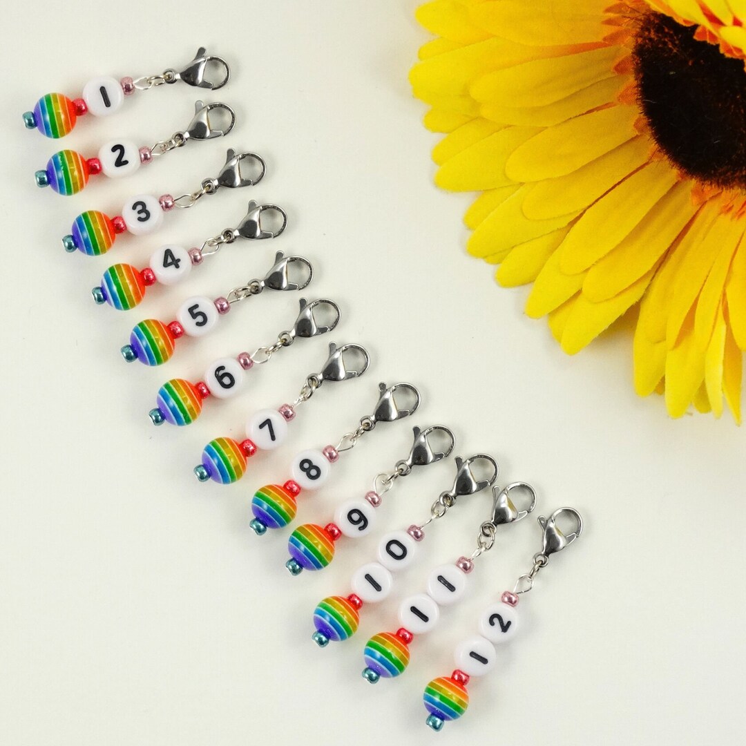 Rainbow Numbered Stitch Markers for Counting in Knitting Crochet Set ...