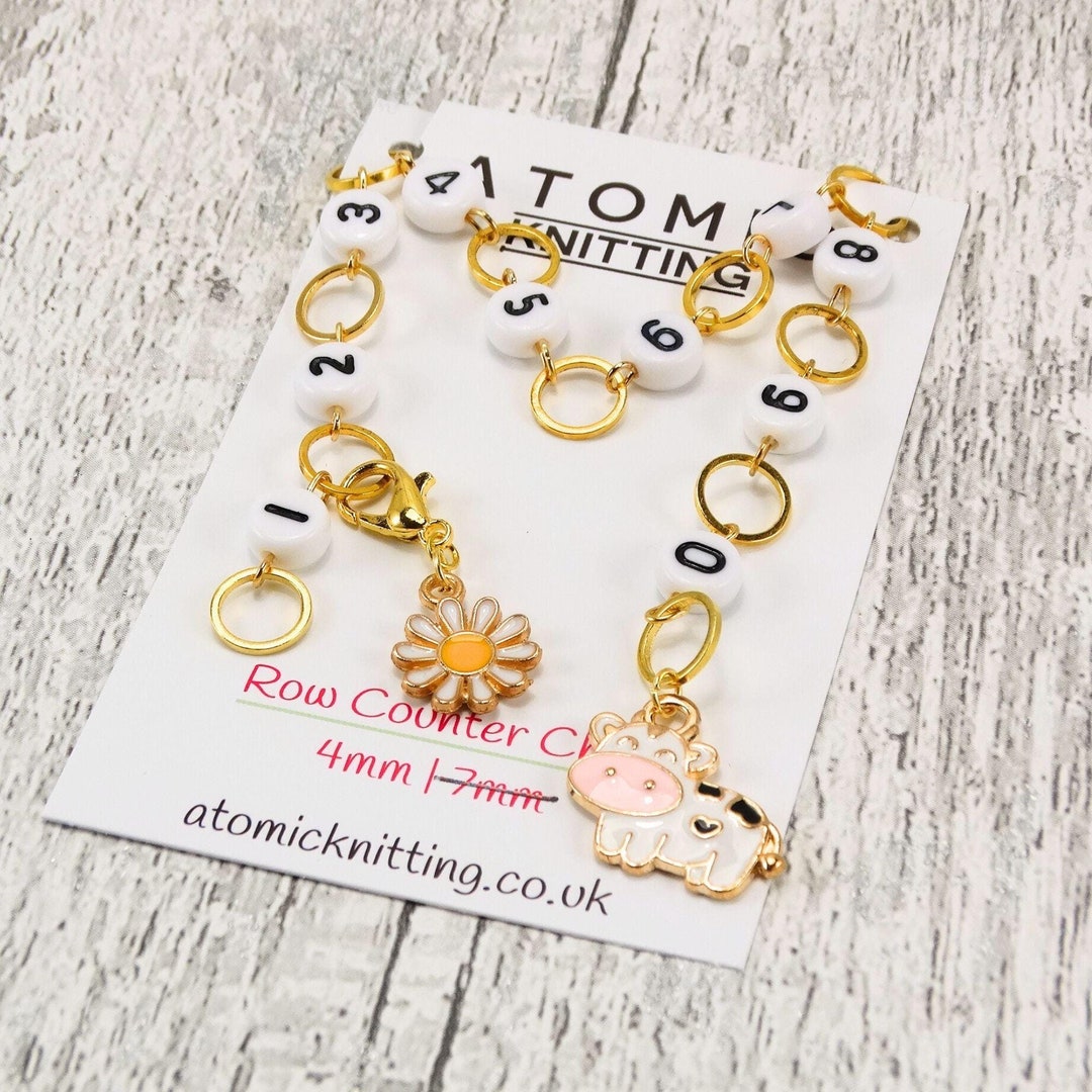 Row Counter Chain - Cow & Daisy - Numbered Knitting Row Counter Chain ...