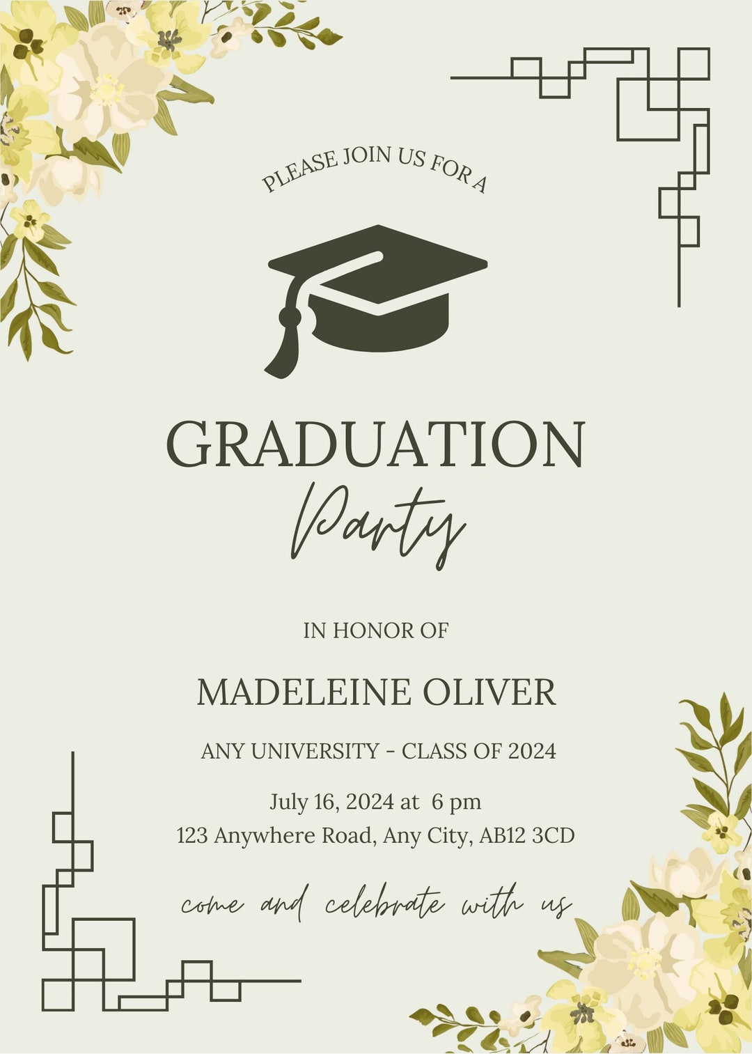 Personalized Graduation Invitation, Summer Theme, Digital Template PDF ...